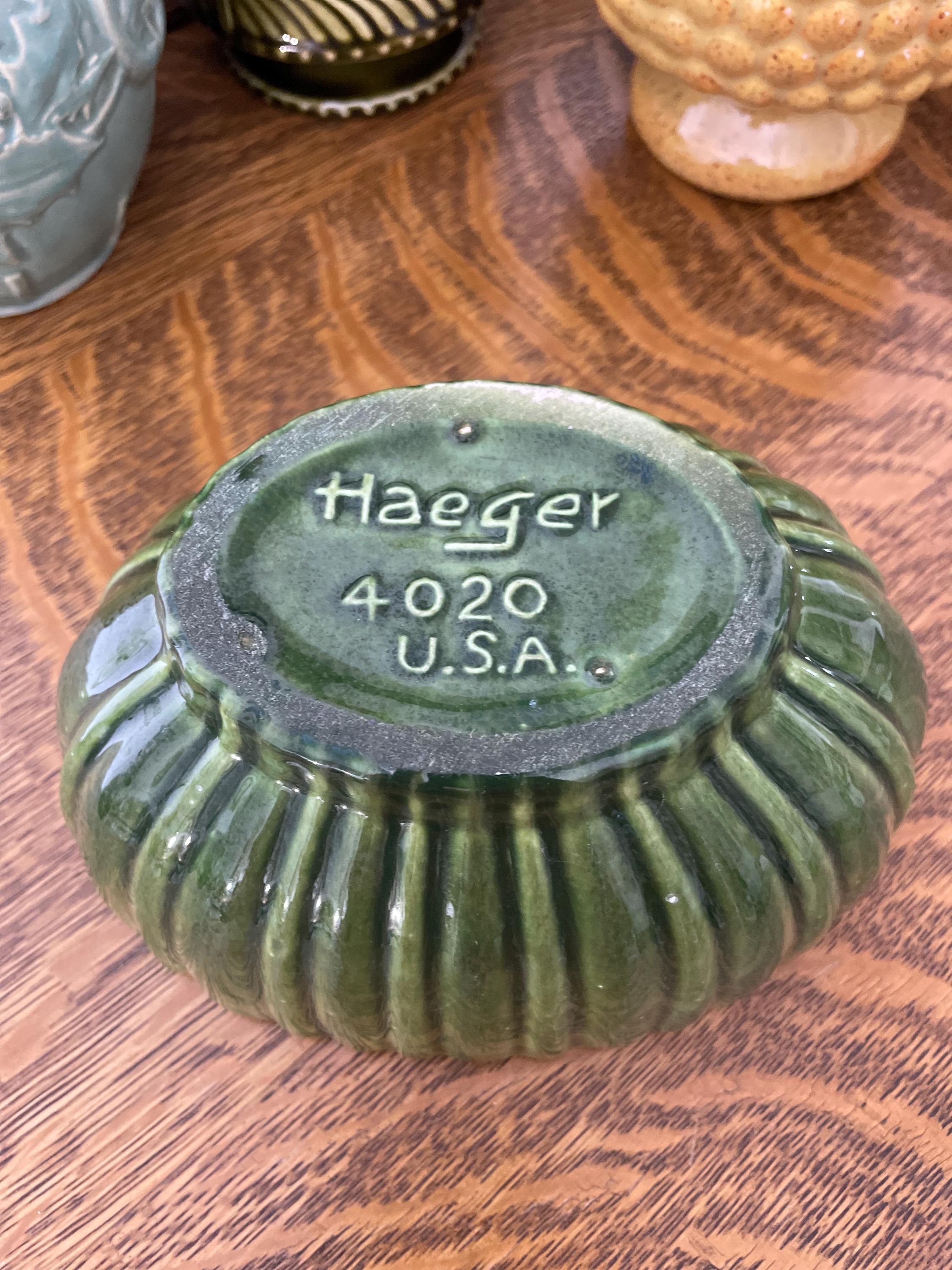 Vintage Haeger Pottery Ribbed Green Oval Planter No 4020 Usa Marked Etsy