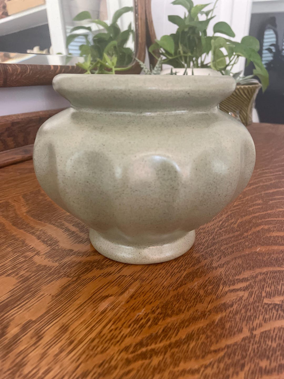 Vintage Haeger Pottery Ribbed Olive Green Round Planter No. 195-034 USA ...