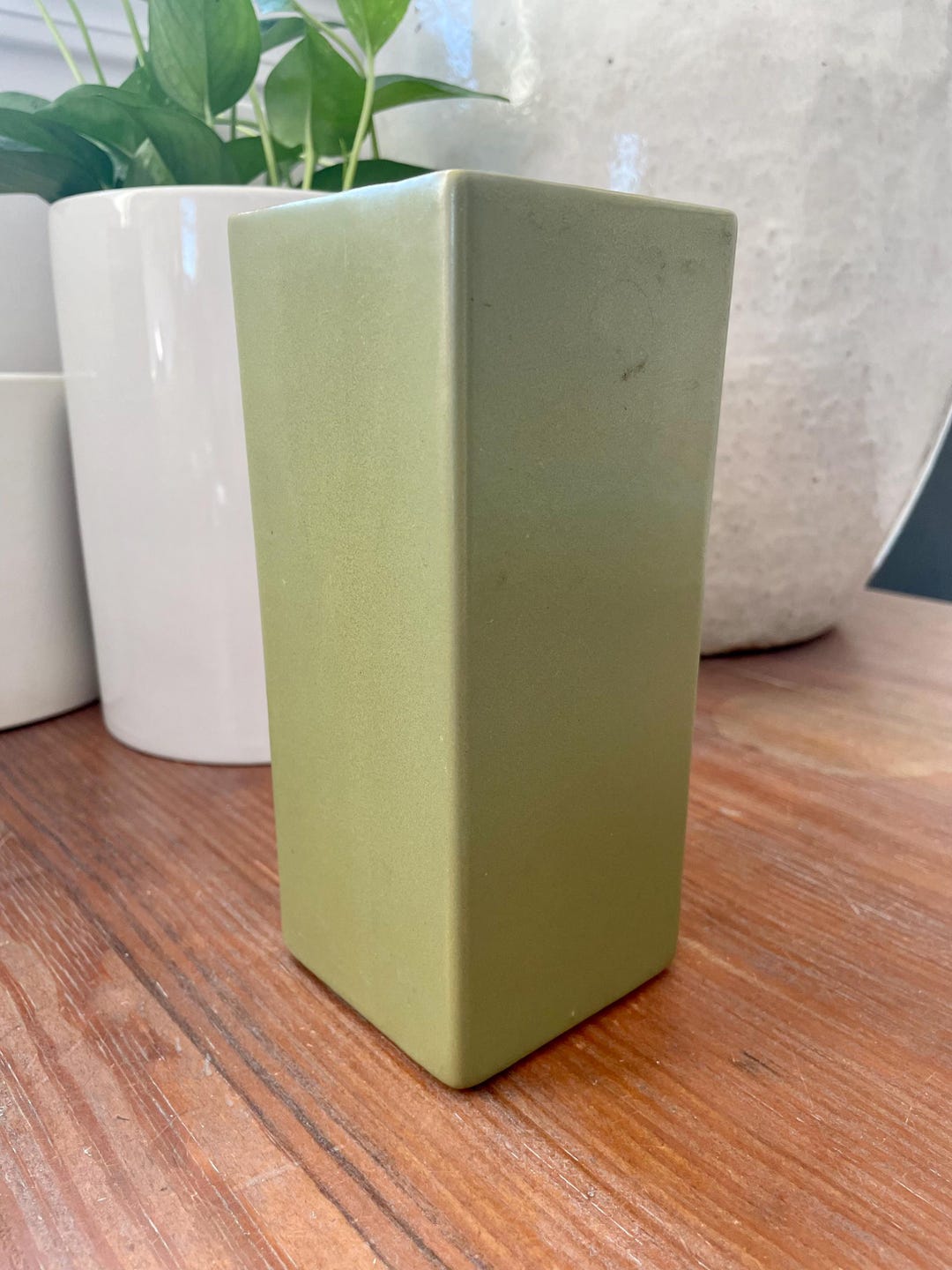 Vintage Mccoy Pottery Floraline Square Flower Vase Green #447 Marked ...