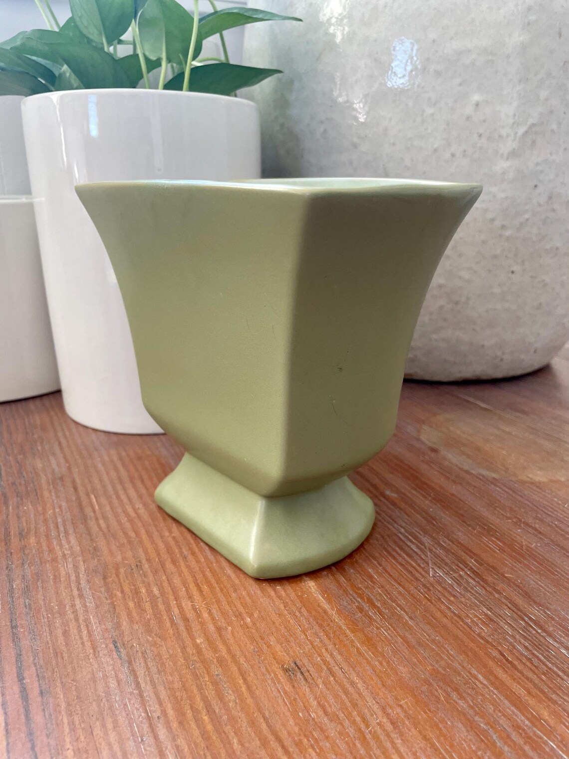 Vintage Mccoy Pottery Floraline Pedestal Green Flower Vase #453 Marked ...