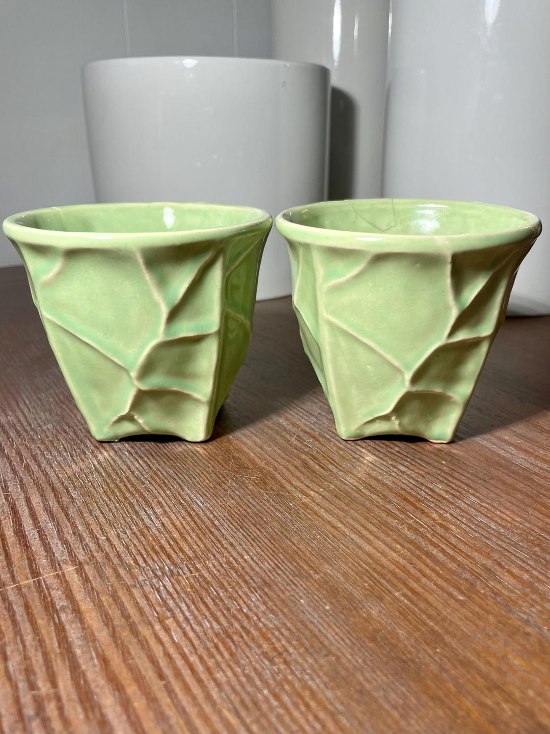 Pair of Vintage Mccoy Pottery Jardiniere Planter Flower Pots 1950 Green ...