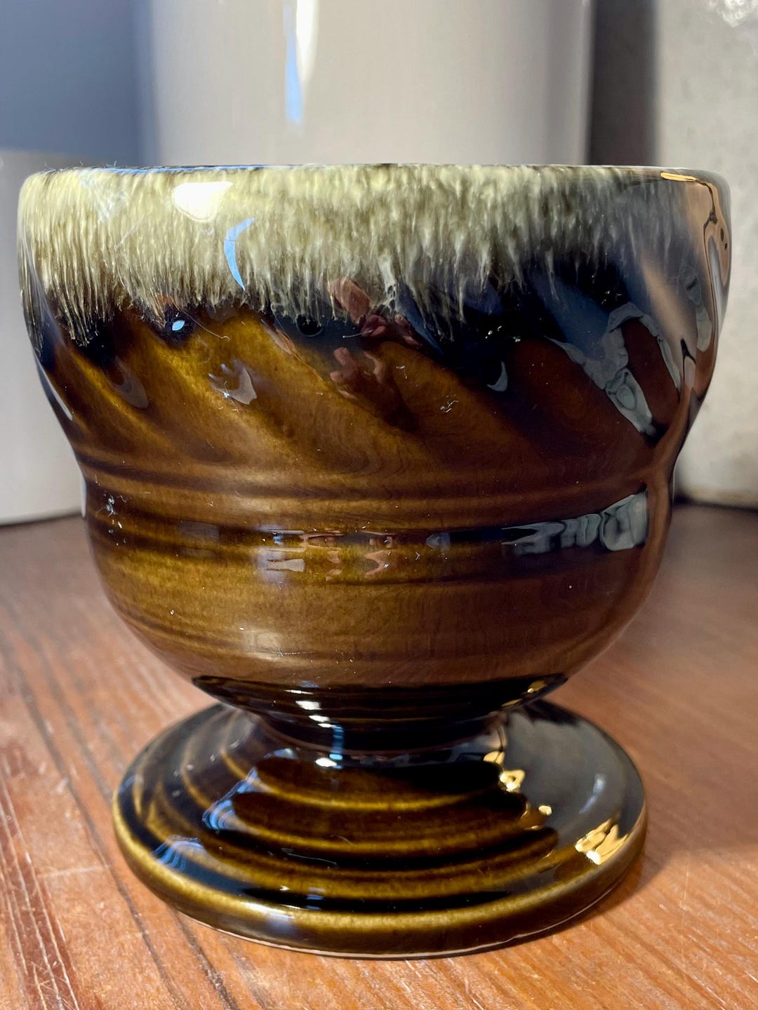 Vintage Hull Pottery Drip Glazed Pedestal Planter Pot in Olive Green ...