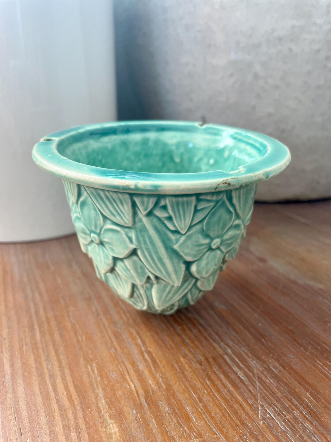 Vintage Mccoy Pottery Flower Hanging Basket Planter Pot 4 Aqua Glaze ...