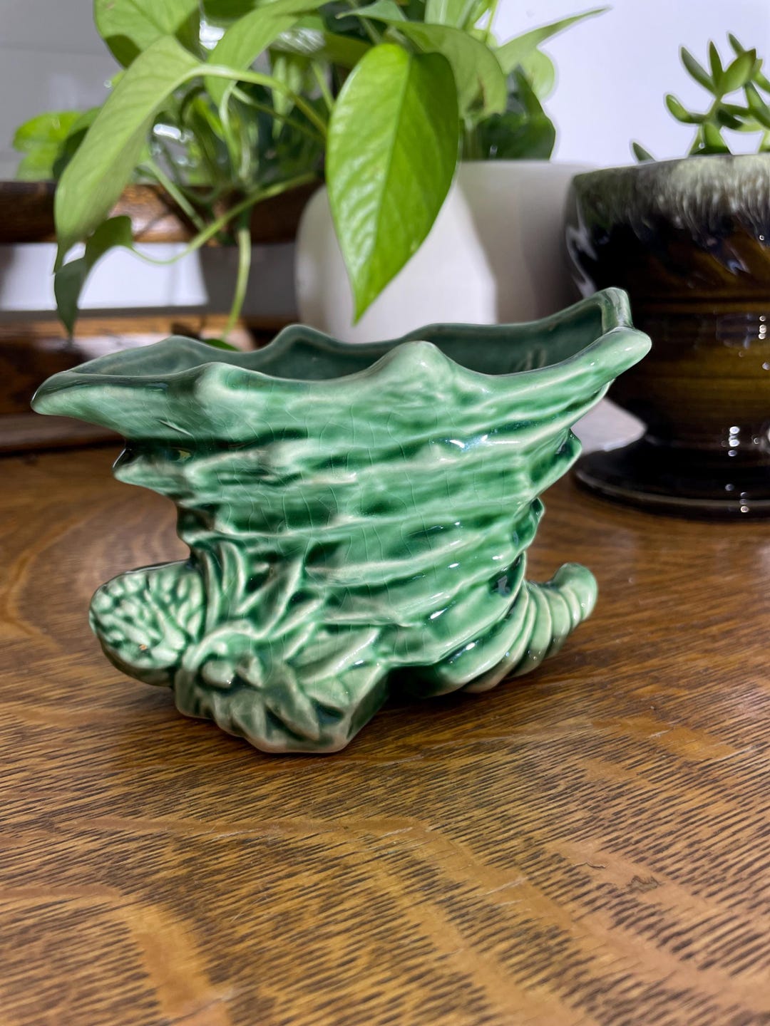 1955 Vintage Mccoy Pottery Shell Cornucopia Planter Green Unmarked - Etsy