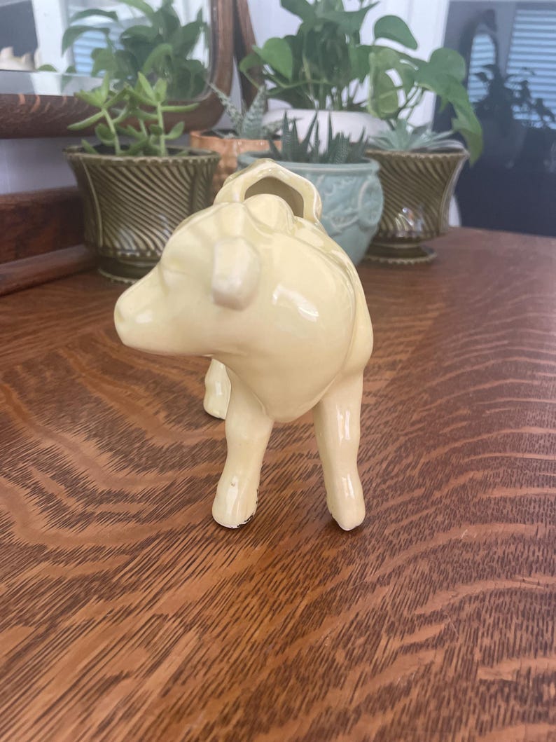 Vintage Pottery Dairy Cow Calf Planter Glazed Ceramic Yellow Unmarked ...