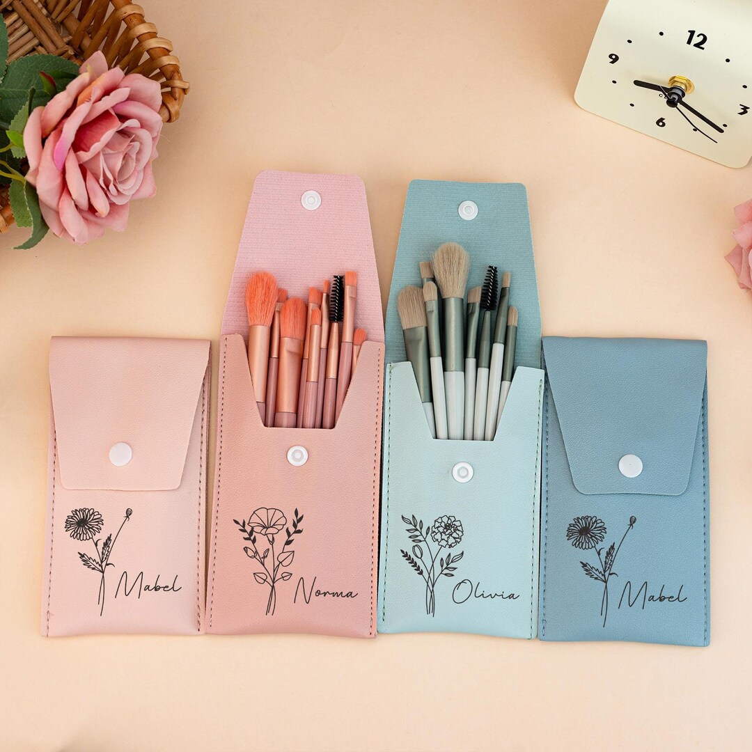 Custom Birth Flower Makeup Brush Set: Personalized Travel Makeup Brush ...