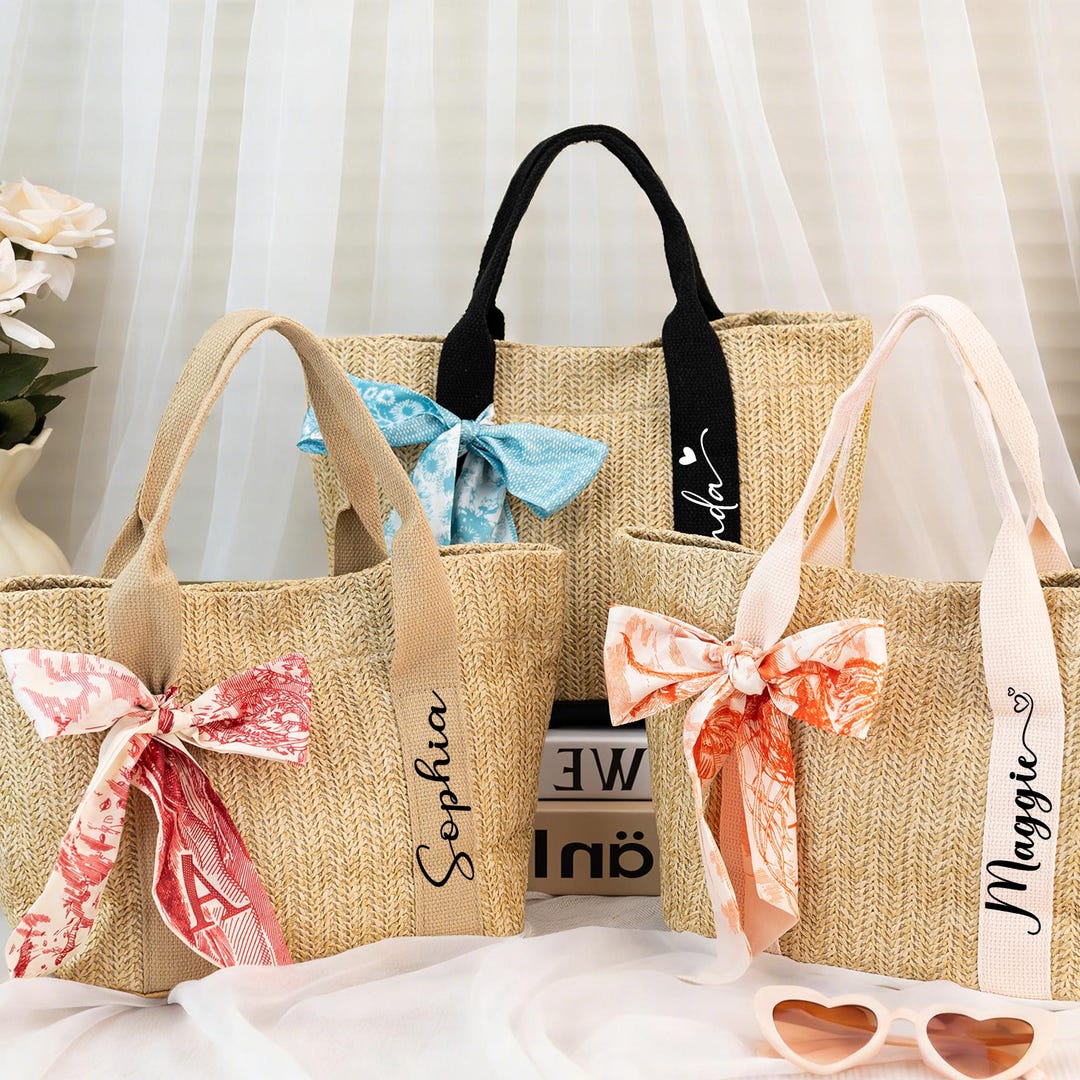 Custom Straw Beach Bags, Personalized Beach Bag, Custom Bridesmaid Bag ...