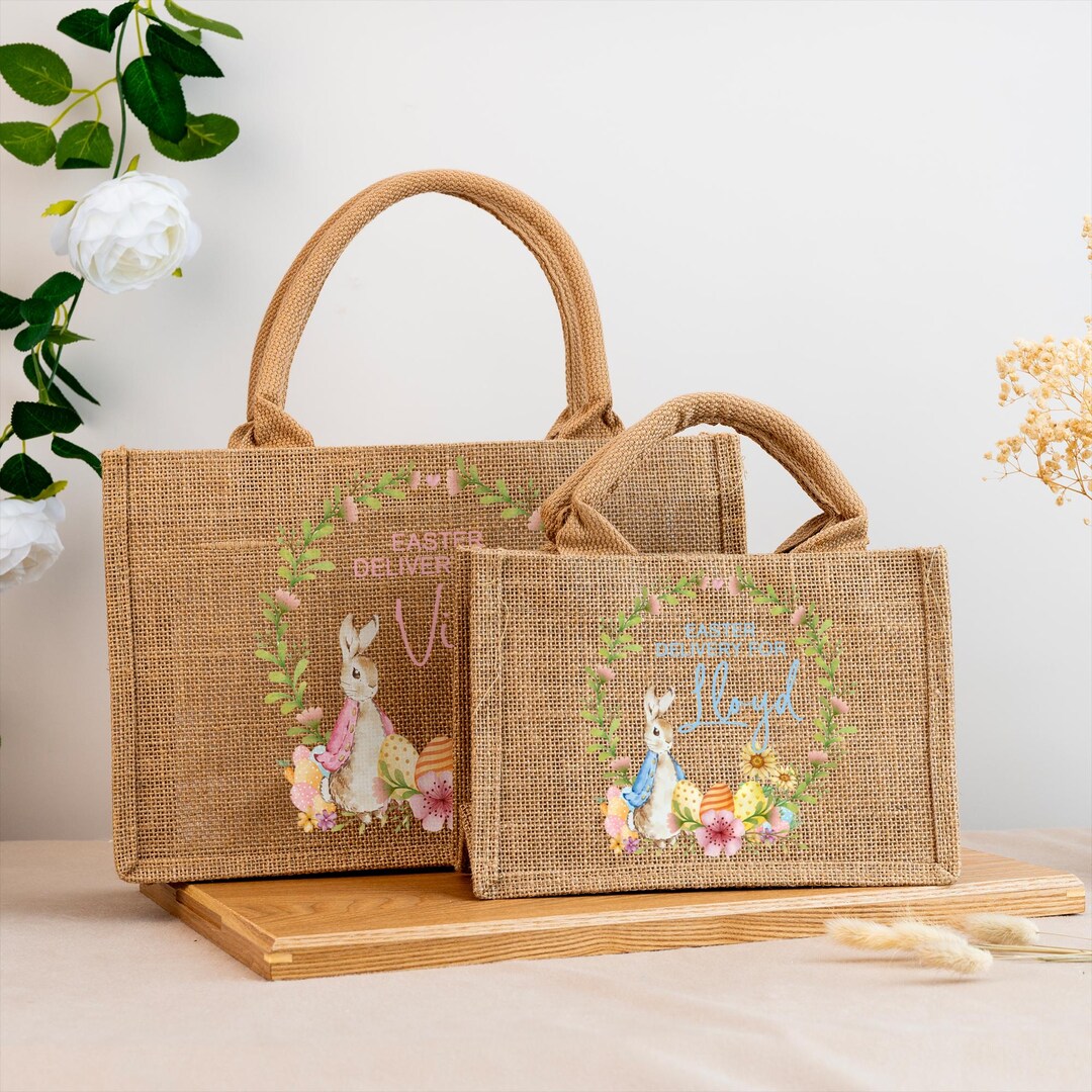 Easter Rabbit Gift Bag, Personalized Easter Tote Bag, Custom Name ...