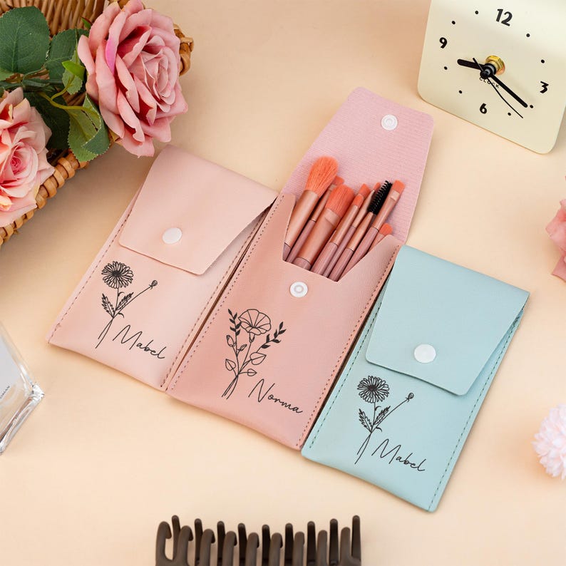 Custom Birth Flower Makeup Brush Set With Personalized Name, Bridal ...