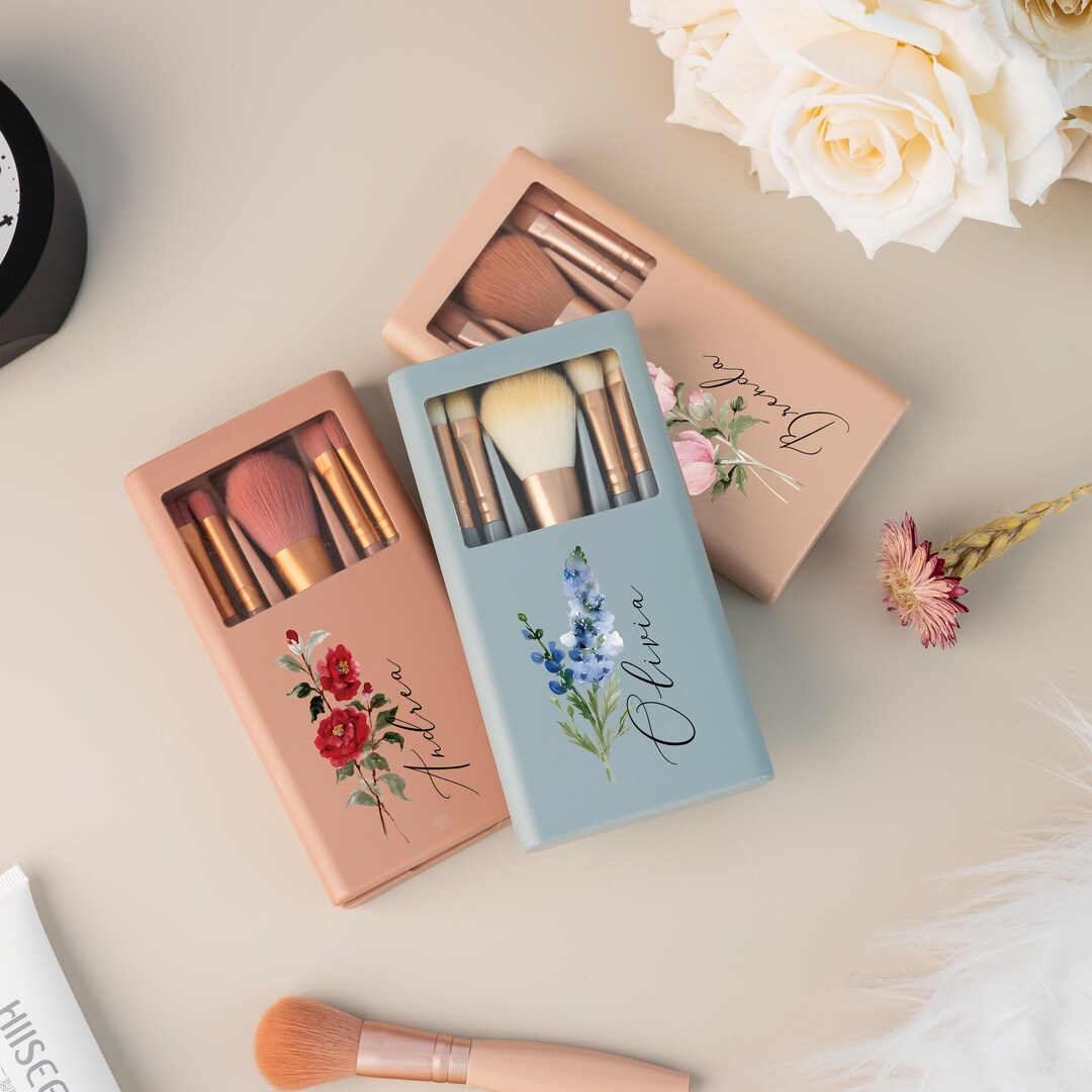 Custom Birth Flower Makeup Brush Set: Personalized Travel Gift - Etsy