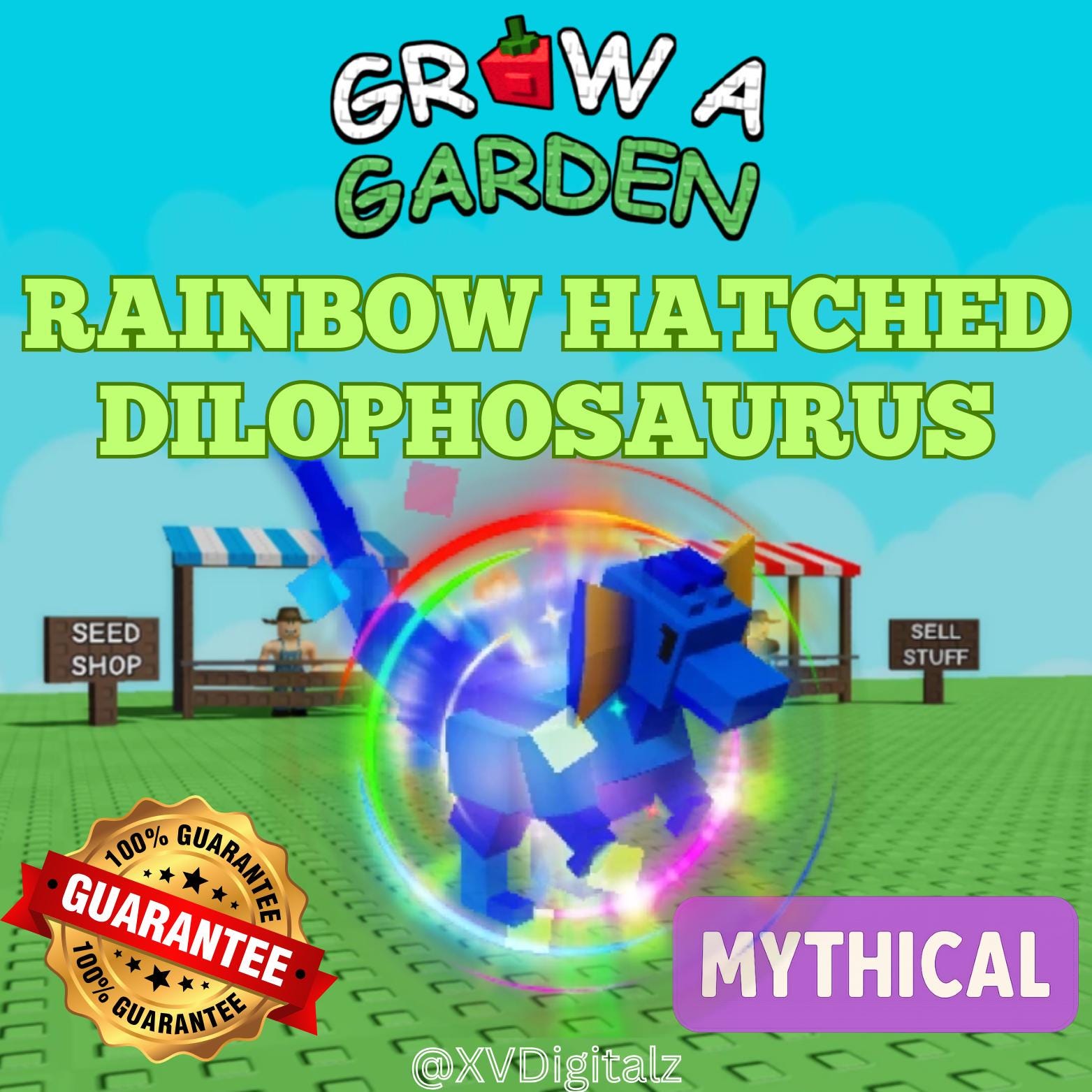 Rainbow Hatched Dilophosaurus - Roblox Grow A Garden (mythical Pet ...
