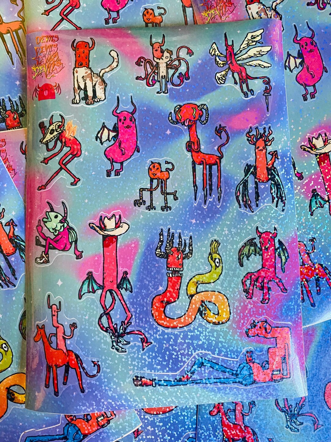 Glitter Devil Sticker Sheet: Weird Little Guys A5 Stickers - Etsy