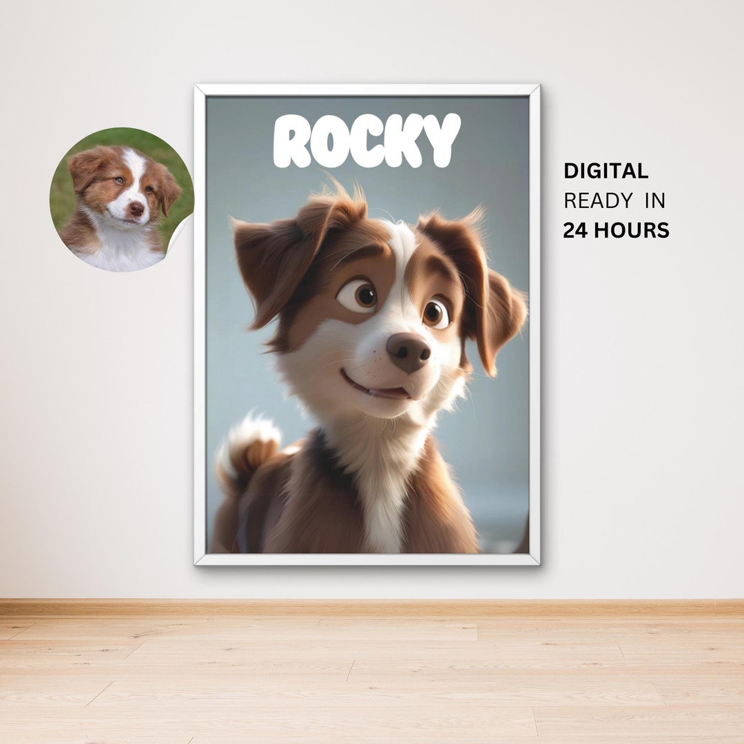 Custom Cartoon Pet Portrait, Animal Pixar Portrait, Custom Digital Art ...