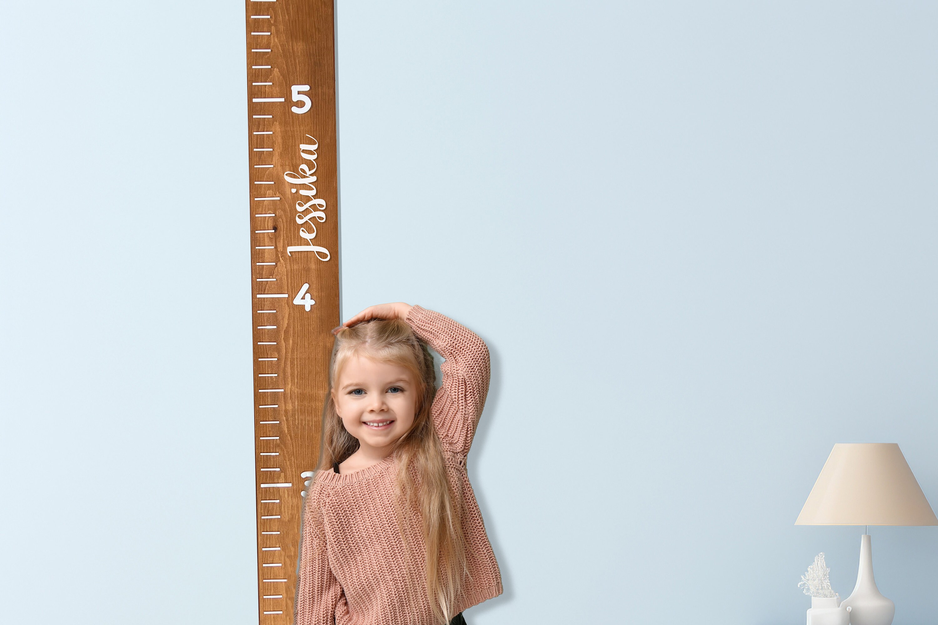 Custom Wooden Growth Chart Personalized Height Ruler Nursery Decor Back ...
