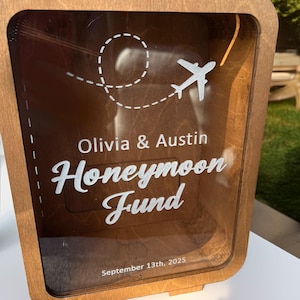 Personalized Wood Acrylic Honeymoon Fund Box Suitcase Style Wedding ...
