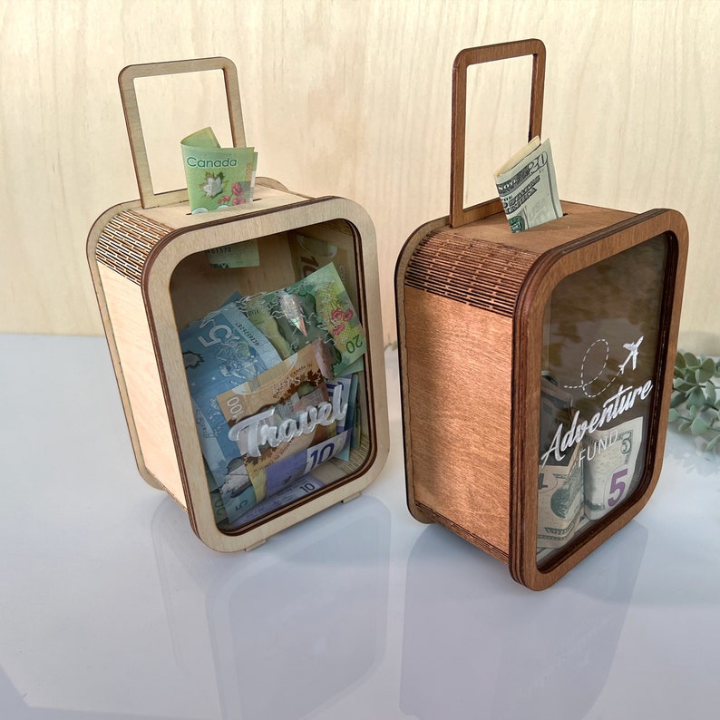 Custom Wooden Piggy Bank, Vacation Fund Money Box, Unique Birthday Gift ...