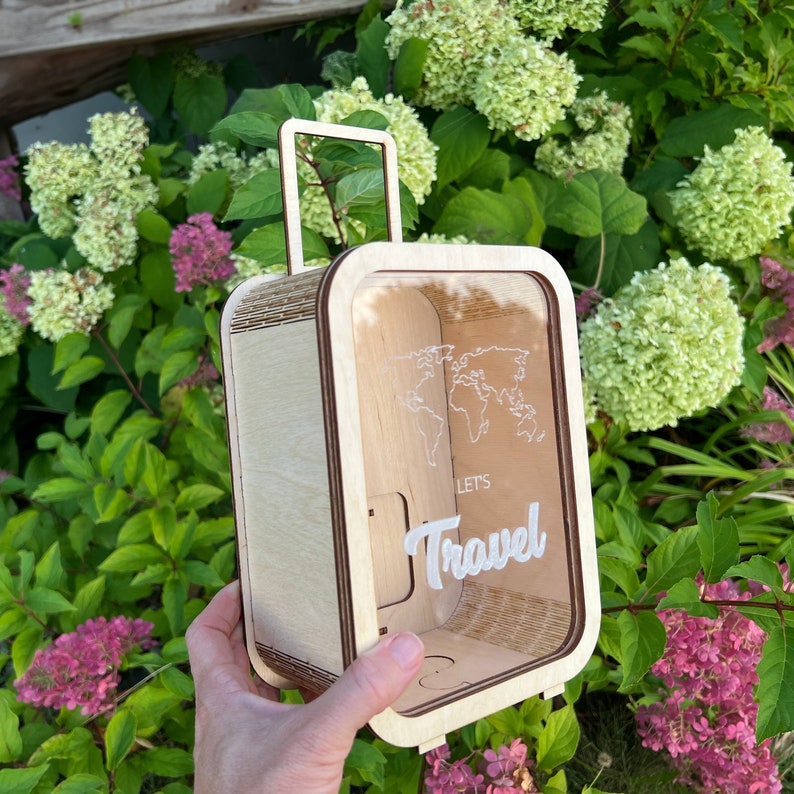 Personalized Adventure Fund Wooden Piggy Bank , Travel Savings Box ...