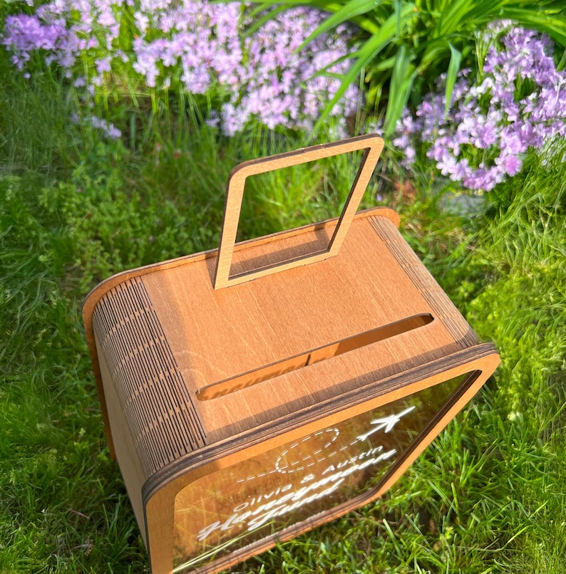 Personalized Wood Acrylic Honeymoon Fund Box Suitcase Style Wedding ...