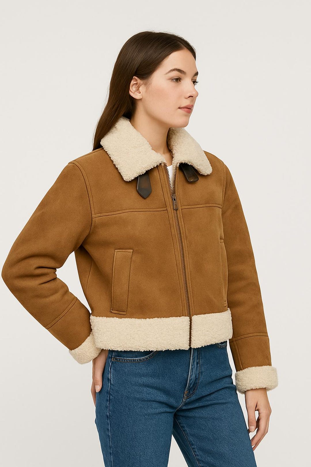 Lambskin Suede Shearling Aviator Jacket: Genuine Leather Winter Coat - Etsy