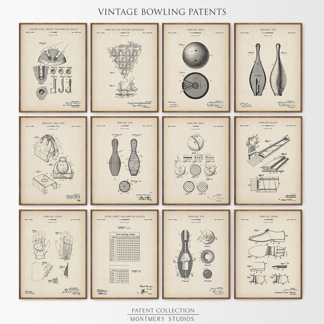 12 Bowling Patent Posters, Vintage Bowling Prints, Bowling Alley Decor ...