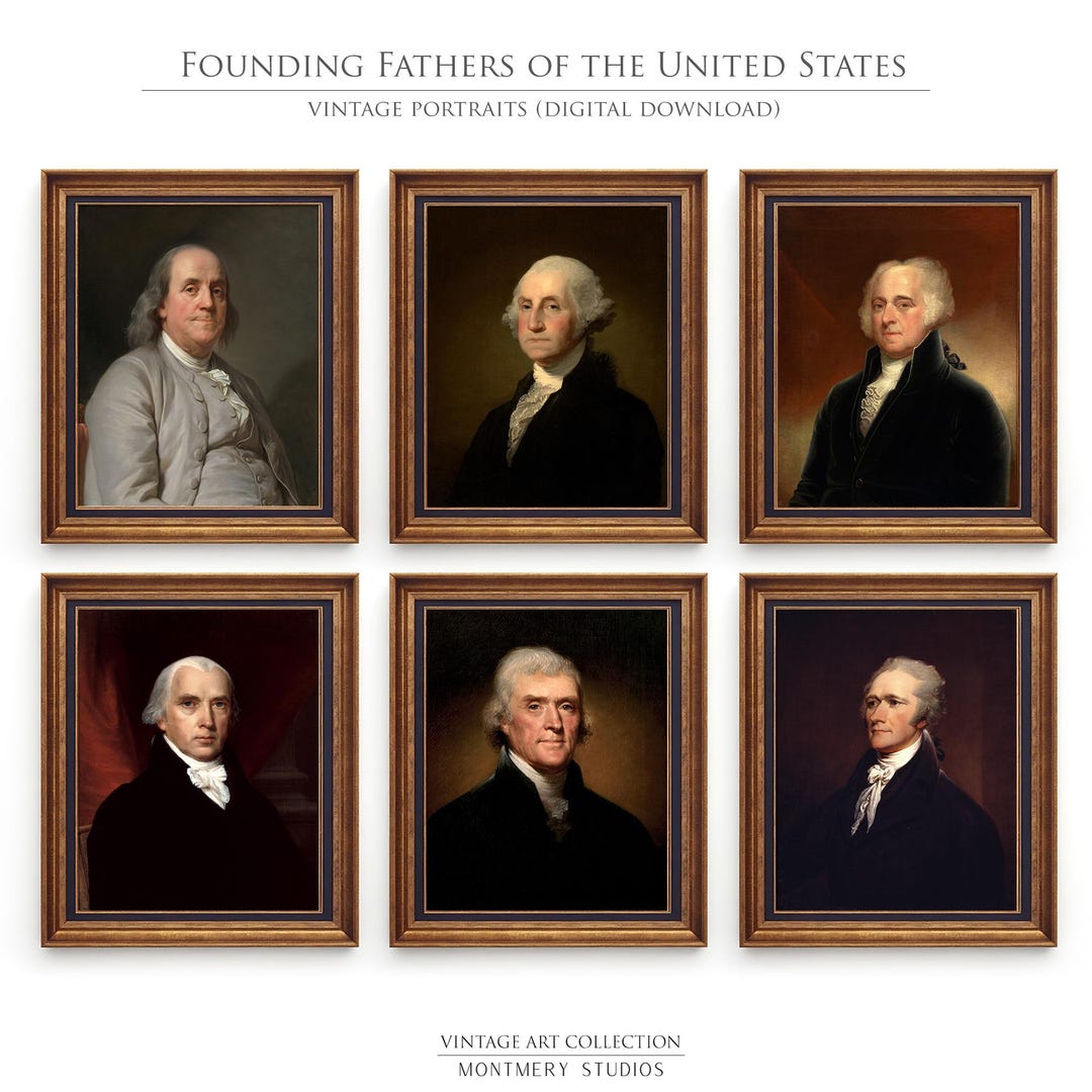 Founding Fathers Portraits Set of 6, Founding Fathers Wall Art, George ...