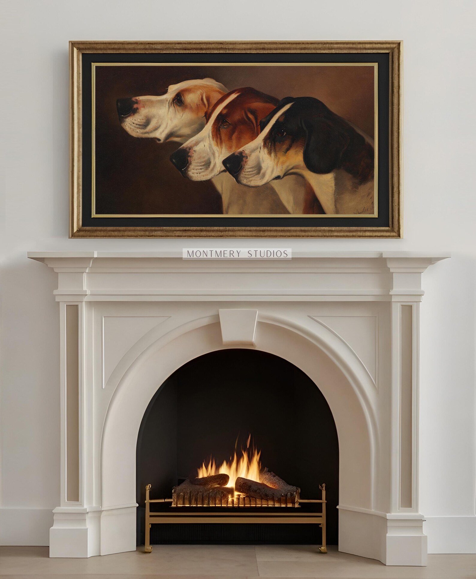 Hounds Frame TV Art, Portrait of Three Hounds, Hunting Dogs Art, Rustic ...
