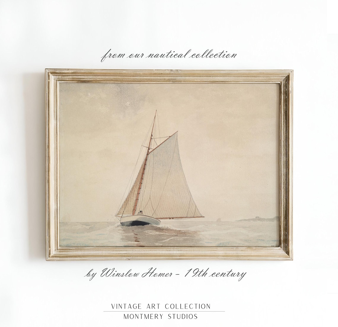Nautical Printable Wall Art, Vintage Watercolor Drawing Sailboat ...