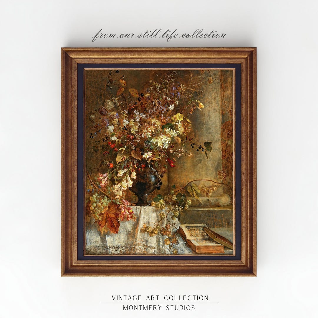 Vintage Fall Floral Print, Moody Autumn Flower Art, Botanical ...