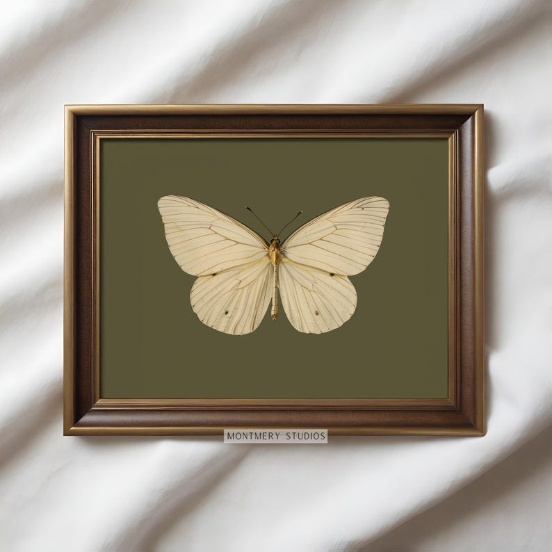 Muted Butterfly Print, Sage Green Minimalist Wall Art, Antique Dark ...
