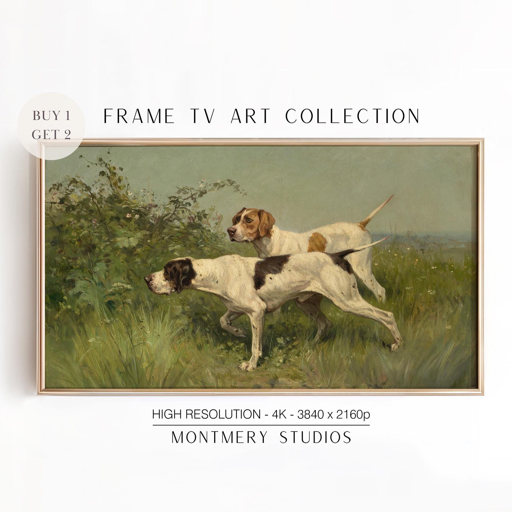 Two Pointer Dogs, Hunting Dog TV Art, Rustic Farmhouse Decor, Vintage ...