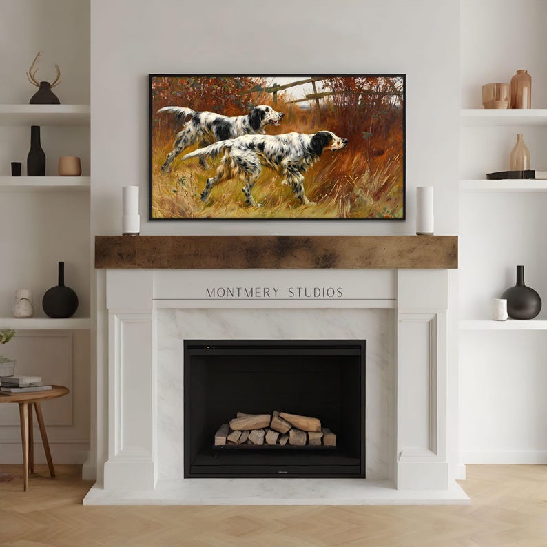 English Setter Hunting Dogs Frame TV Art, Vintage British Wildlife ...