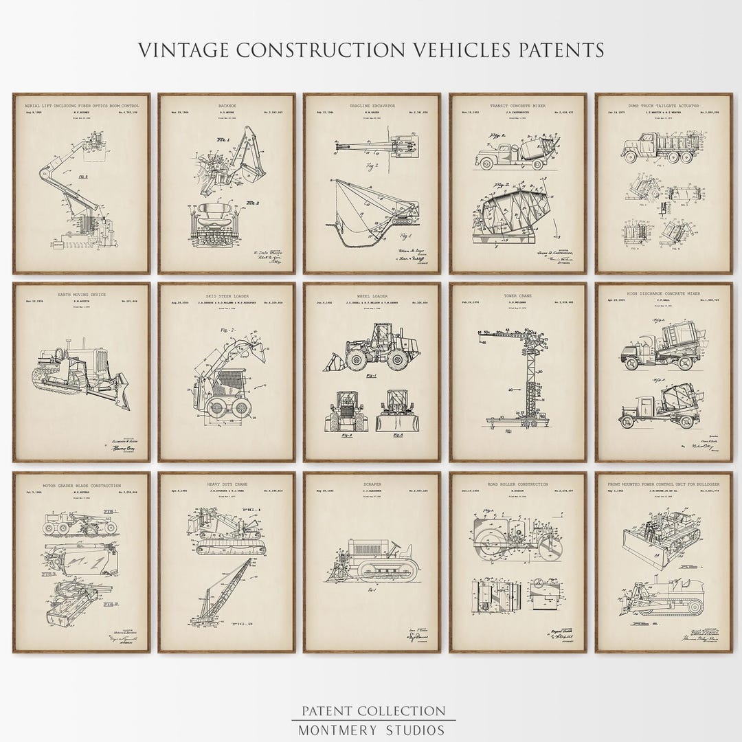 15 Vintage Construction Patent Prints, Heavy Equipment Posters ...