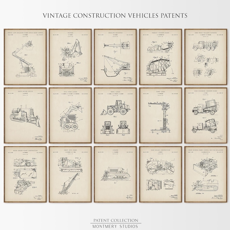 15 Vintage Construction Patent Prints, Heavy Equipment Posters ...