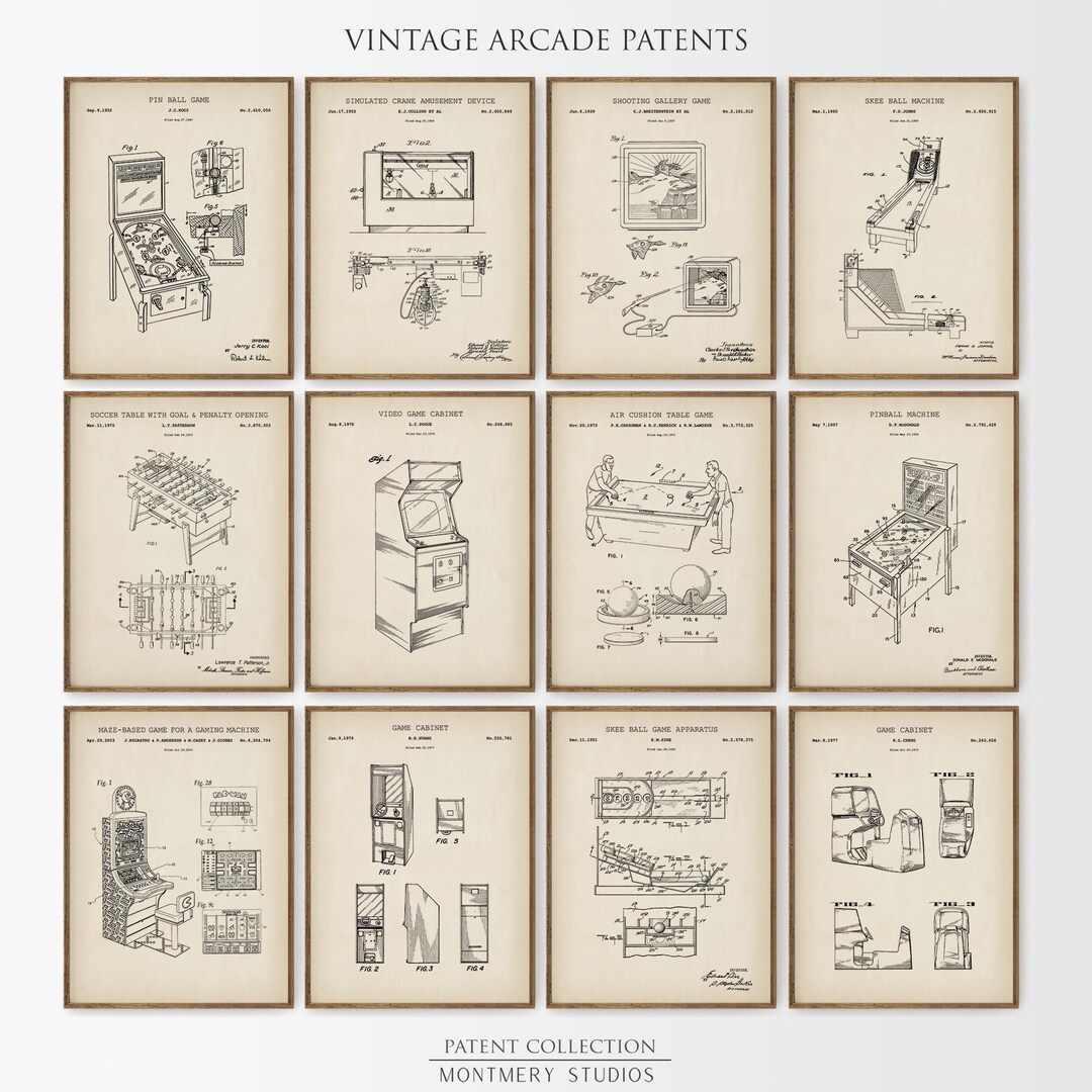Arcade Game Patents, Vintage Arcade Machine Prints, Gaming Man Cave ...