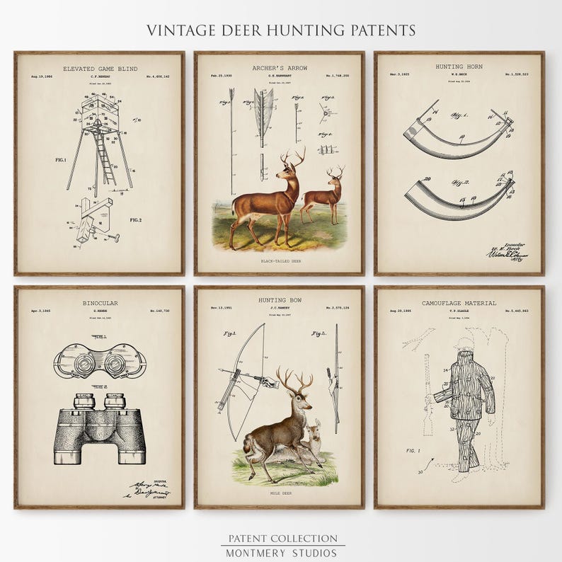 Vintage Deer Hunting Patents Set of 12, Deer Hunting Print, Deer Hunter ...