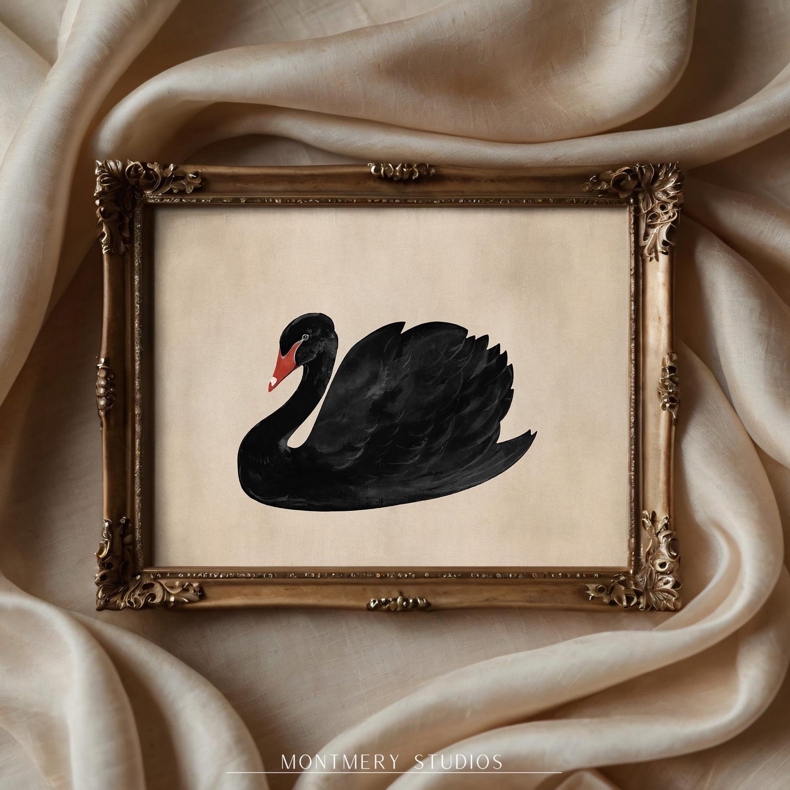 Black Swan and White Swan, Muted Vintage Swan Prints, Neutral Beige ...