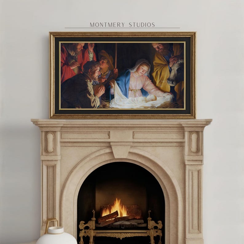 Nativity Scene Frame TV Art, Adoration of the Shepherds, Christian ...