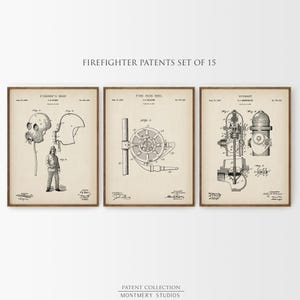 Firefighter Patent Prints Set of 15, Firefighter Gift, Fire Station ...