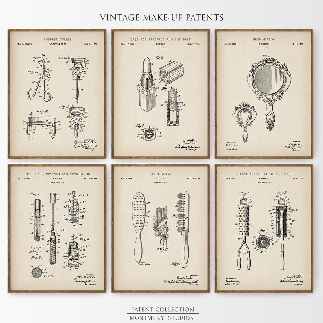 Vintage Makeup Patent Prints Set of 6, Retro Beauty Posters, Cosmetic ...