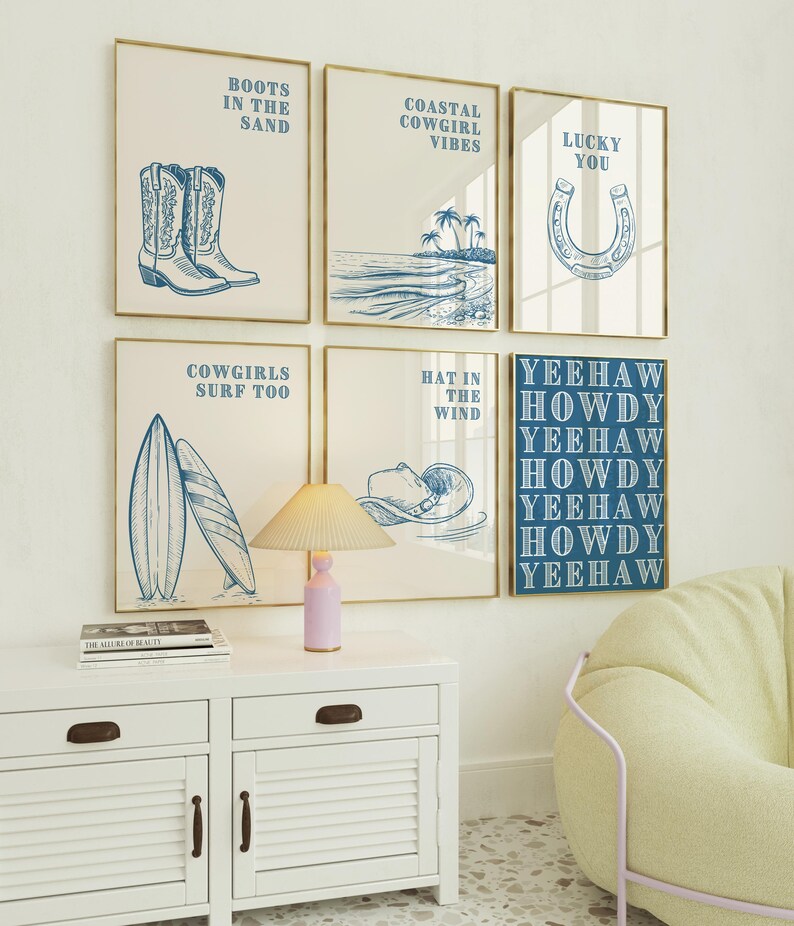 Coastal Cowgirl Wall Art, Coastal Gallery Set of 8, Western Cowgirl ...