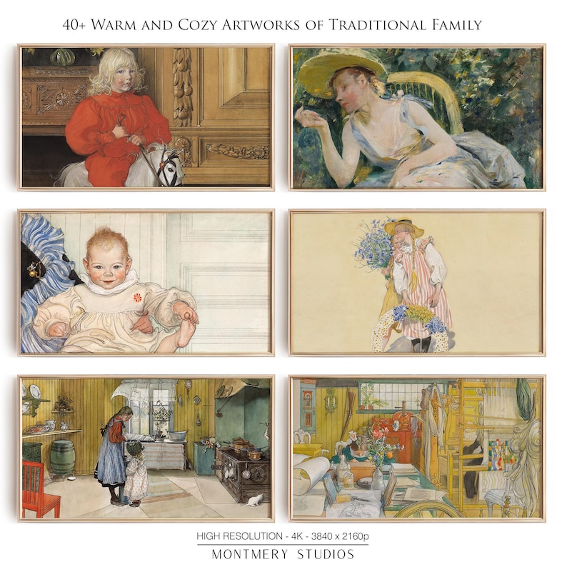 Carl Larsson Frame TV Art Bundle, 40+ Cozy Traditional Family Scenes ...