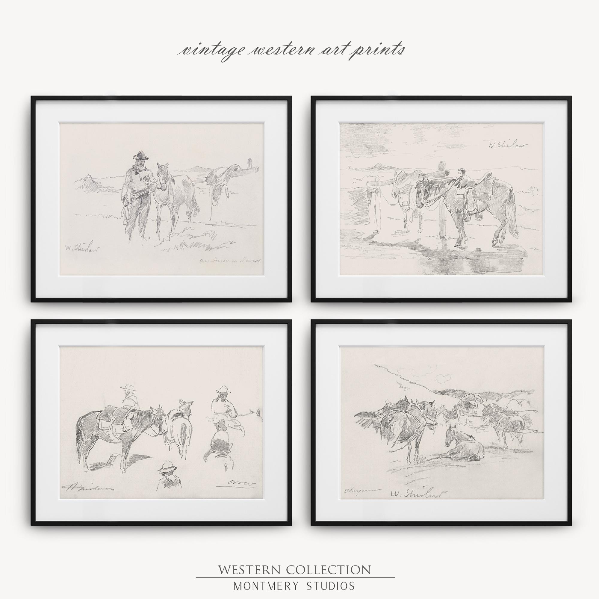 Vintage Western Art Prints, 16 Western Drawings by Walter Shirlaw, 19th ...