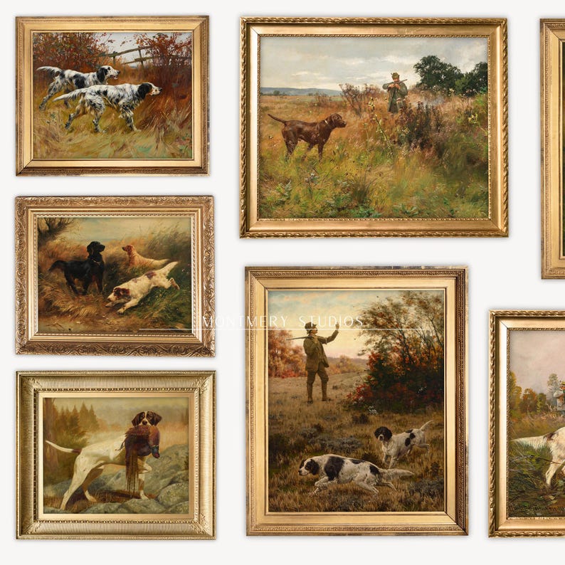 Hunting Dogs Gallery Wall Art, Set of 10, Classic Hunting Scenes With ...