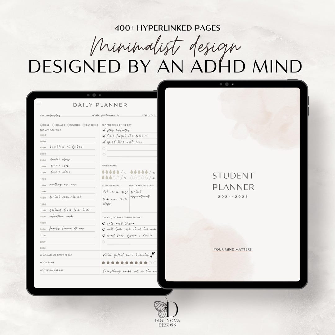ADHD Digital Planner, 2024-2025 Student Planner, Academic Journal ...