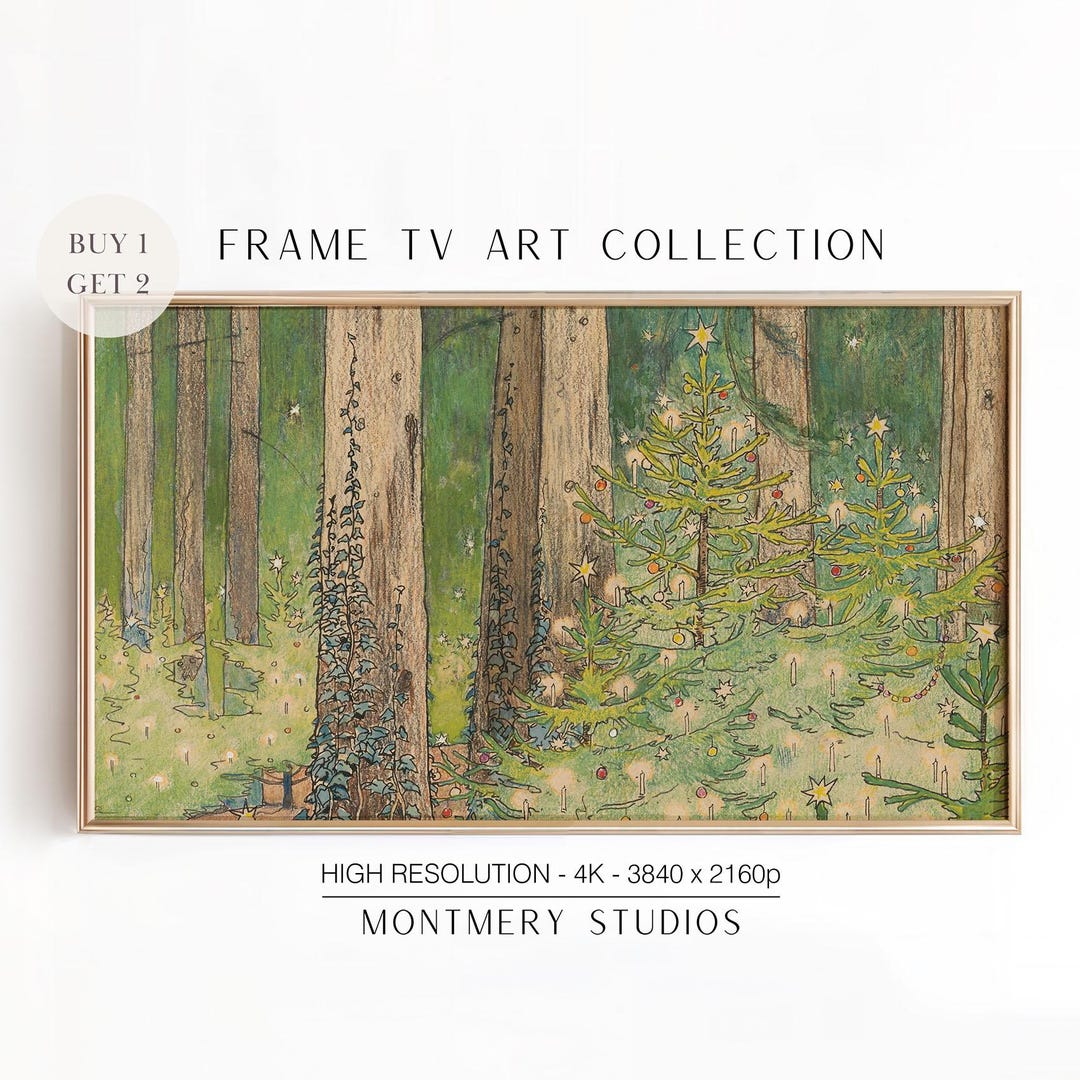 Christmas Frame TV Art, Vintage Christmas Tree Art, Christmas Tree ...
