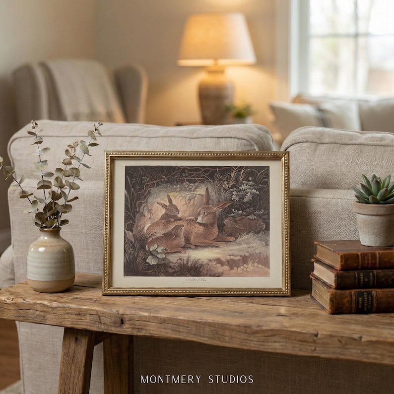 Vintage Rabbit Art Landscape Print: Antique Woodland Scene, Hare ...
