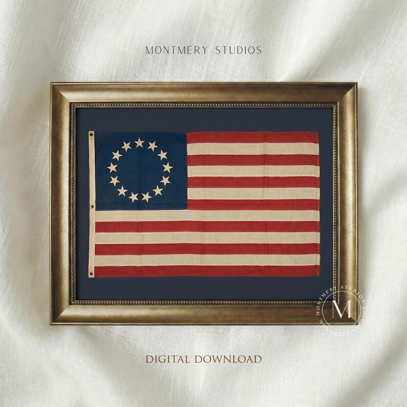 Impressão da bandeira de Betsy Ross, arte de parede vintage com a ...