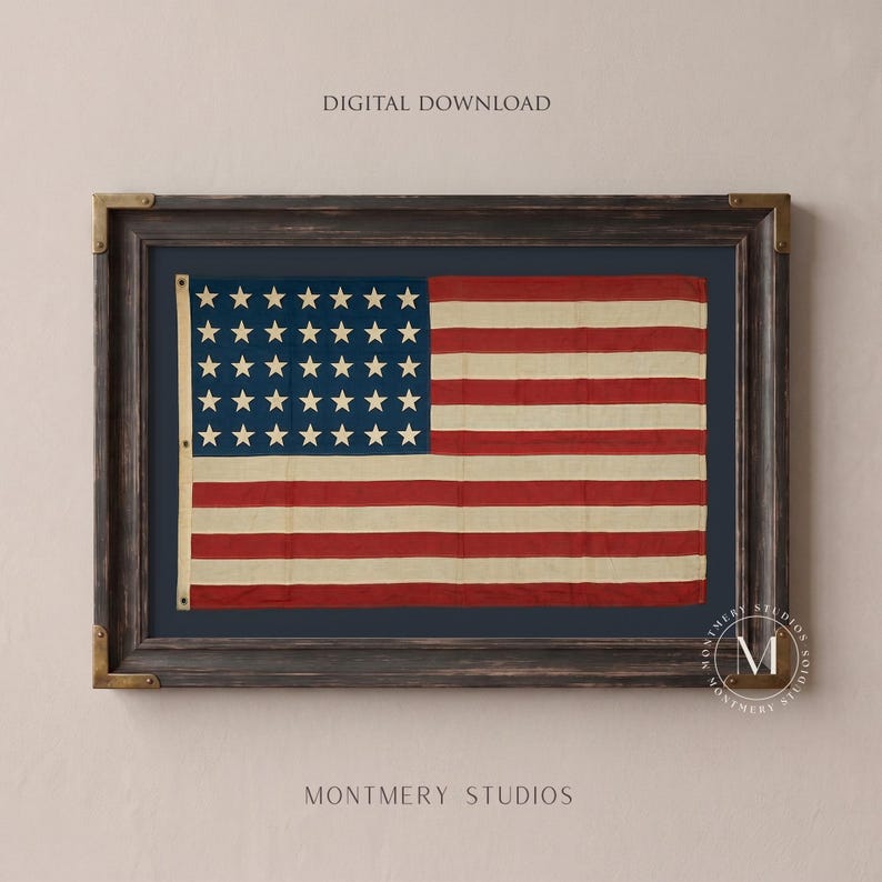 Impressão da bandeira americana com 35 estrelas, arte de parede vintage ...