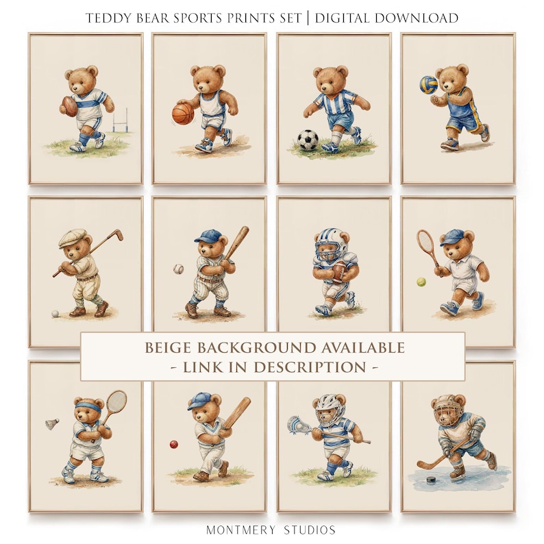 Teddy Bear Sports Prints, Sports Nursery Wall Art, Football, Baseball ...