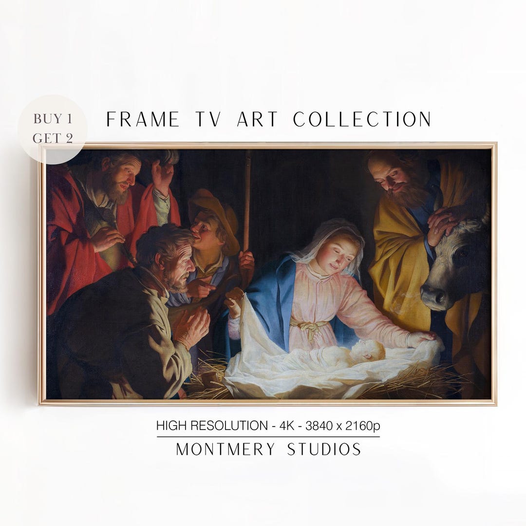 Nativity Scene Frame TV Art, Adoration of the Shepherds, Christian ...
